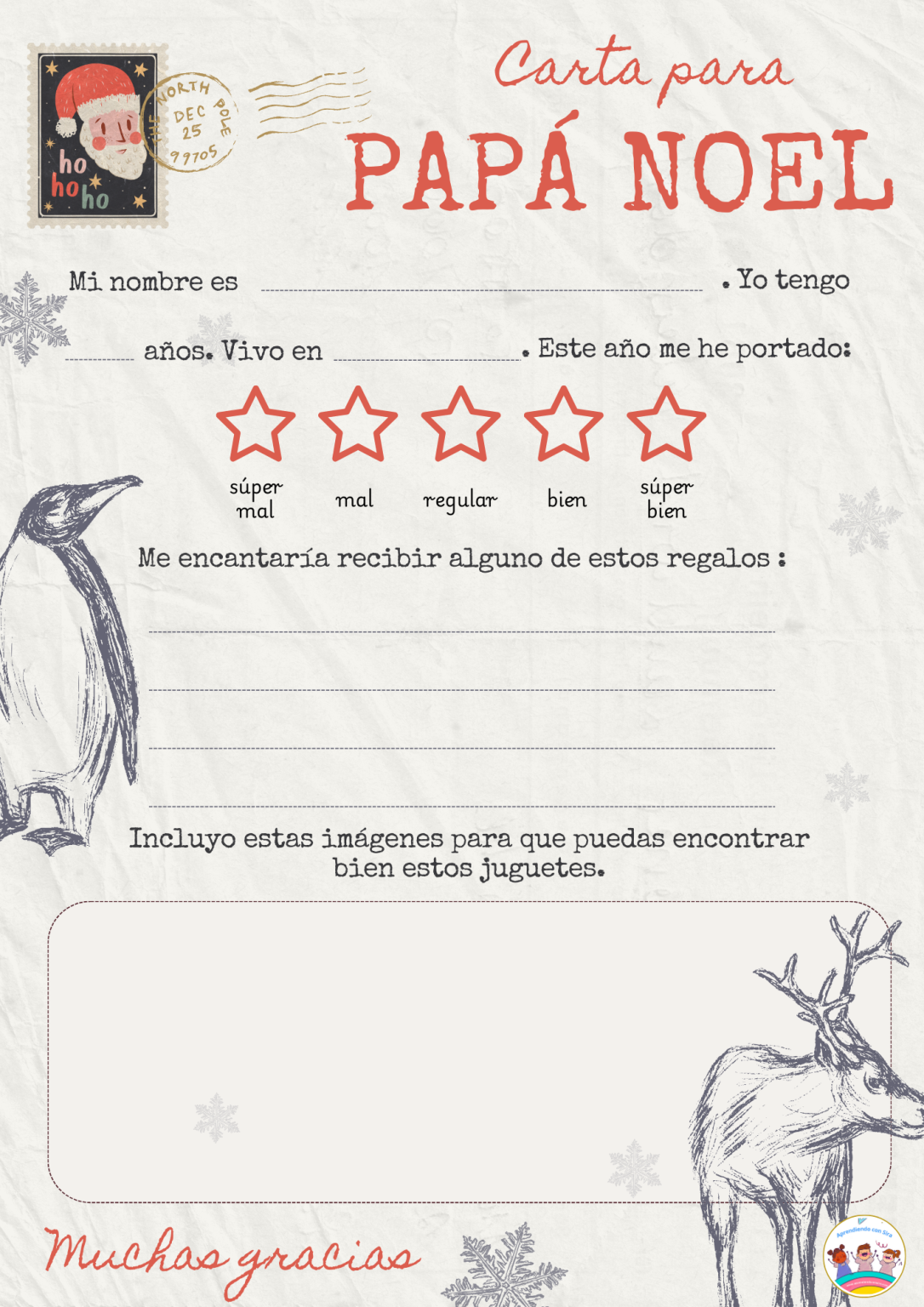 PLANTILLA CARTA PAPÁ NOEL BONITA- Aprendiendo con Sira